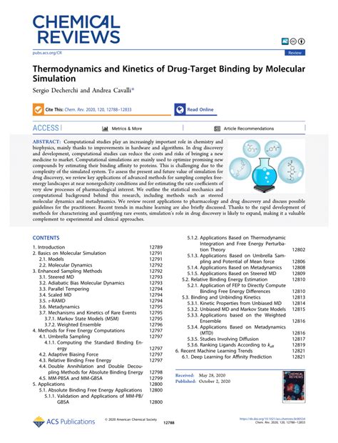 Pdf Thermodynamics And Kinetics Of Drug Target Binding By Molecular Simulation