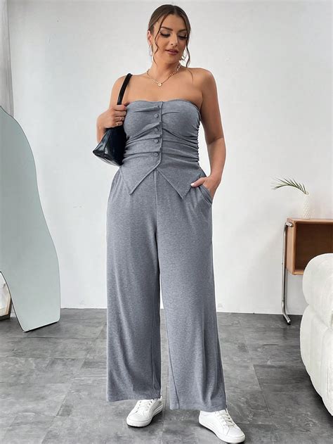 Shein Essnce Conjunto De Dos Piezas Para Mujer De Talla Grande En Color