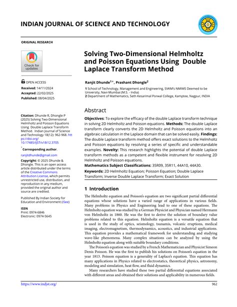 Pdf Solving Two Dimensional Helmholtz And Poisson Equations Using Double Laplace Transform Method