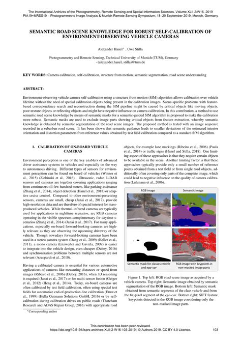 PDF SEMANTIC ROAD SCENE KNOWLEDGE FOR ROBUST SELF CALIBRATION OF ENVIRONMENT OBSERVING VEHICLE