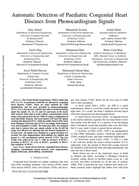 Automatic Detection Of Paediatric Congenital Heart Diseases From Phonocardiogram Signals Pdf