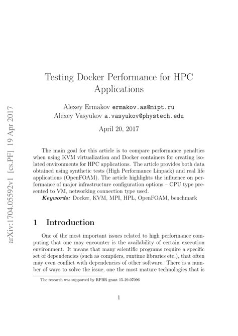 Pdf Testing Docker Performance For Hpc Applications