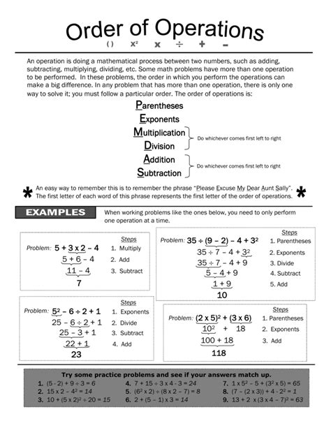Practice Order Of Operation