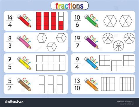 Mixed Number Improper Fractions Color Shape Vetor Stock Livre De