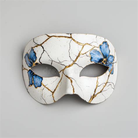 Cracked Porcelain Mask With Blue Floral Design Stock Illustration