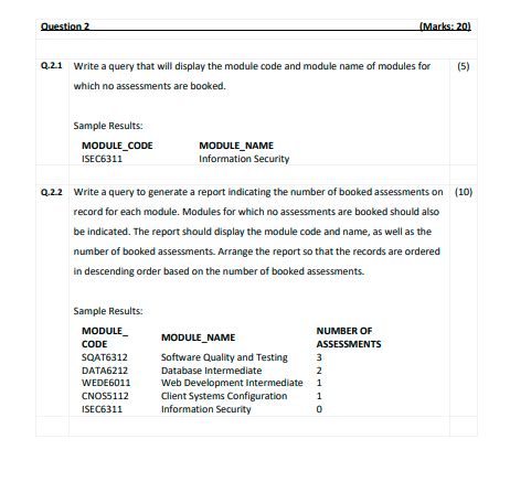 Solved Write A Query That Will Display The Module Code Chegg