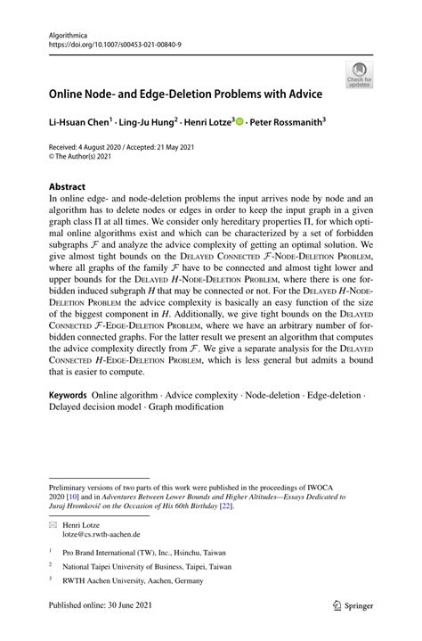 PDF Online Node And Edge Deletion Problems With Advice