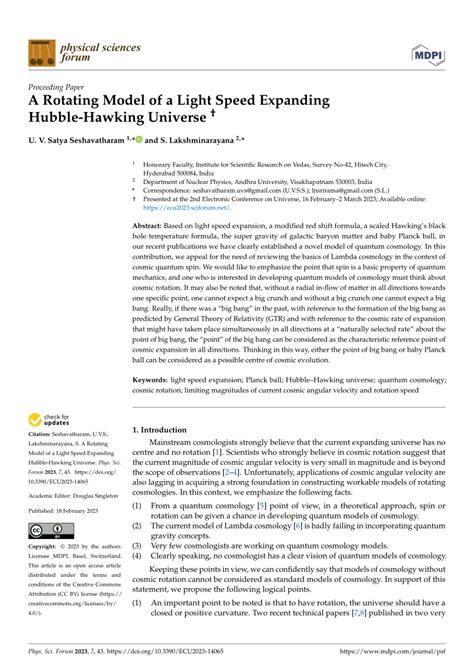 Pdf A Rotating Model Of A Light Speed Expanding Hubble Hawking Universe