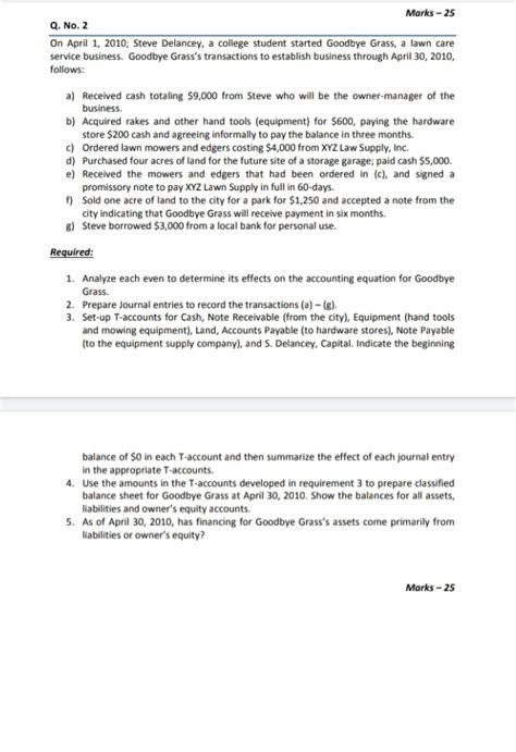 Solved Solve This Please Marks 25 Q No 2 On April 1 2010 Steve