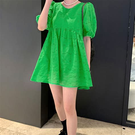 다미님 3컬러 반팔 미니원피스 벌룬 퍼프 지퍼 라운드넥 유넥 여름 펀칭 바캉스 하객룩 A라인 오버핏 빅사이즈 셔링 프릴 레이스 배색 체크 무지 긴팔 여행 캐주얼 임부복