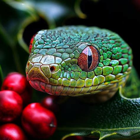 Emerald Serpent Close Up Of Green Python Generative Ai Stock