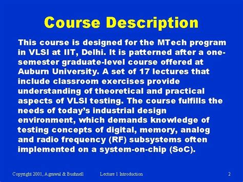 VLSI Testing Lecture 1 Introduction Dr Vishwani D