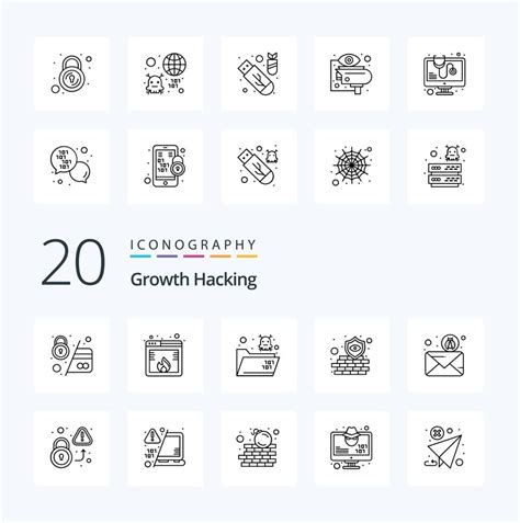 20 Hacking Line Icon Pack Like Shield Firewall Loss Antivirus Folder