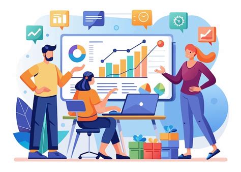Team Collaboration And Data Analysis In A Business Meeting Vector