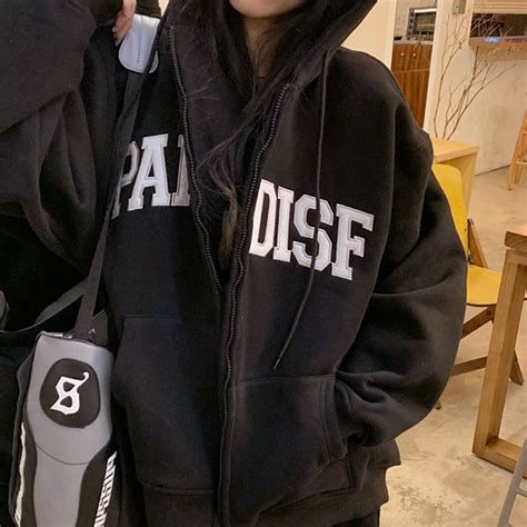 써니킥 루즈핏and기모 파라다이스 레터링 후드집업