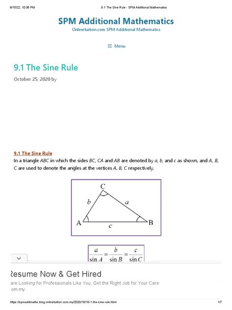 9 1 The Sine Rule Spm Additional Mathematics Pdf Triangle Elementary Geometry