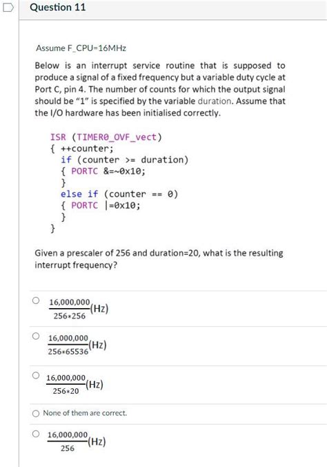 Solved Question Assume F CPU MHz Below Is An Interrupt Chegg Com