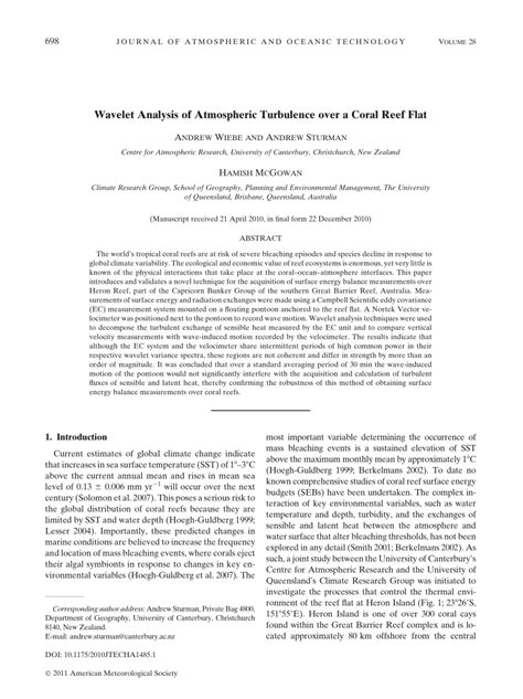 Pdf Wavelet Analysis Of Atmospheric Turbulence Over A Coral Reef Flat