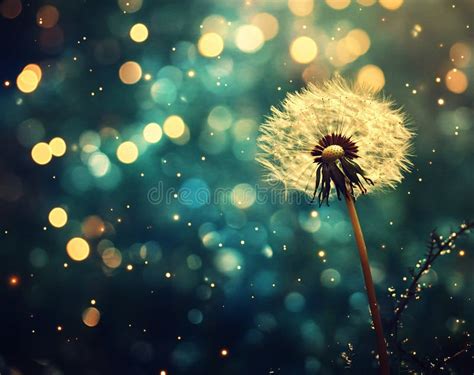 Magical Dandelion Seedhead with Bokeh Lights High Quality Image Stock ...