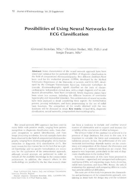 pdf possibilities of using neural networks for ecg classification
