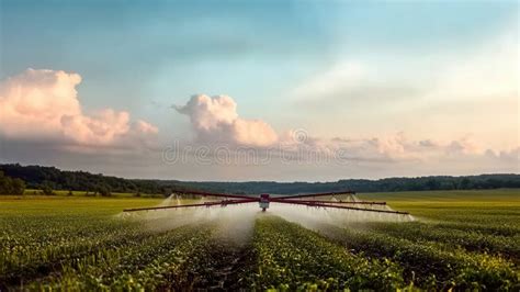 Automated Irrigation System Watering Crops In Agricultural Field Stock Image Image Of Crop