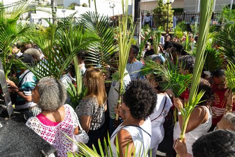 Catholic Worshipers Hold Palm Branches For Palm Sunday Mass Editorial