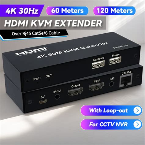 4k 30hz Hdmi Kvm Extender Over Rj45 Cat5e 6 Cable Up To 60m 120m Hdmi Usb Extender Transmitter