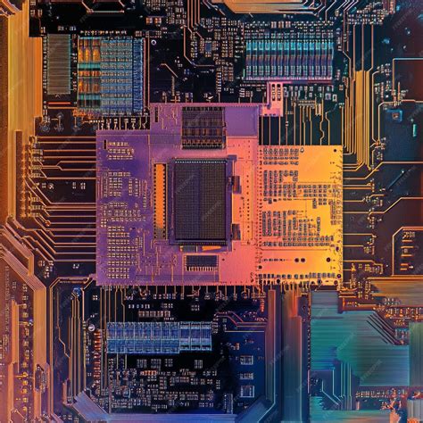 A Detailed View Of A Cpu Die With Visible Transistor Patterns Under A