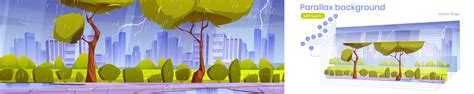 Parallax Background With City Park In Rain 14032279 Vector Art At Vecteezy