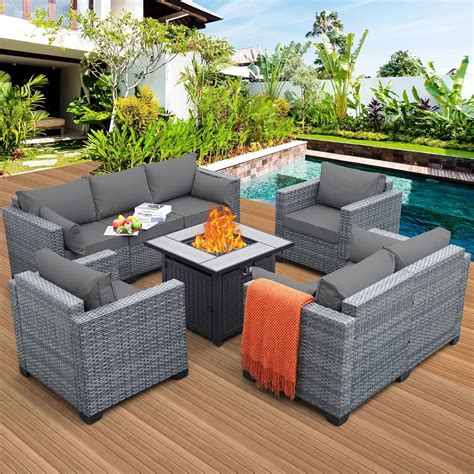 Valita Patio Rattan Furniture Set With Gas Fire Pit Table5