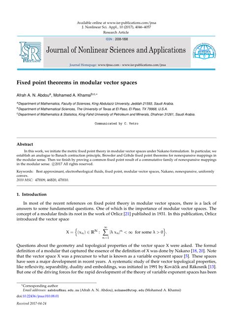 Pdf Fixed Point Theorems In Modular Vector Spaces