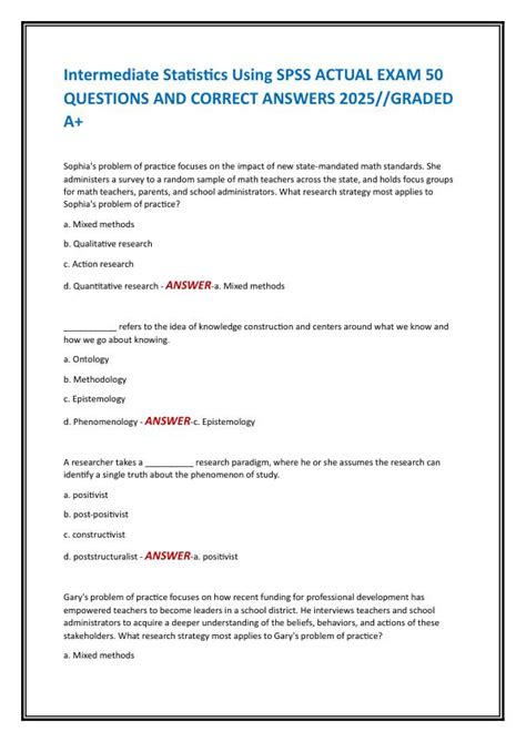 Intermediate Statistics Using Spss Actual Exam 50 Questions And Correct Answers 2025