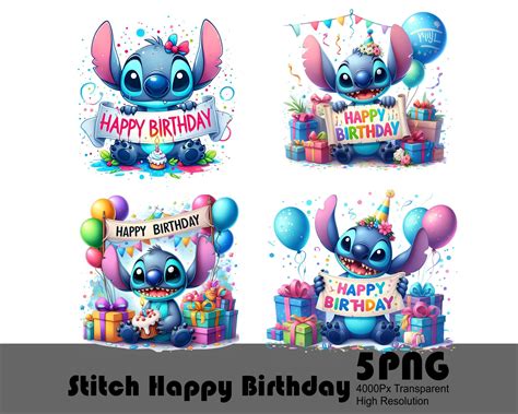 Stitch Happy Birthday Png Designs High Resolution Digital Download