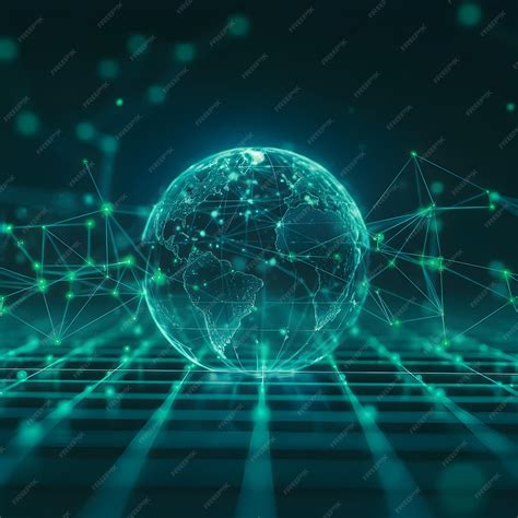 Abstract Blue Green Technology Background With A Cyber Network Grid And Connected Particles