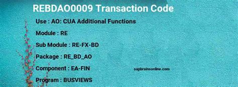 REBDAO0009 SAP Tcode For AO CUA Additional Functions
