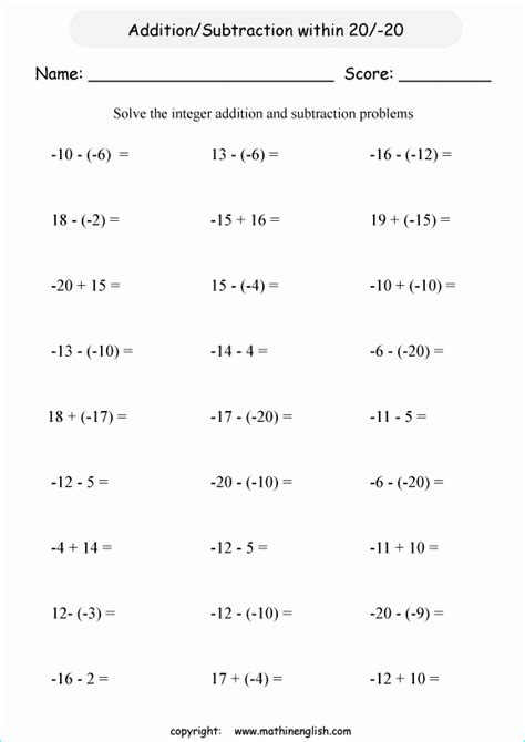 Integers Class 6 Worksheet Free Printable Worksheets