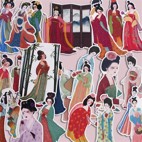 28pcs Pack Tang Dynasty Ladies Stickers Ancient Ch Grandado