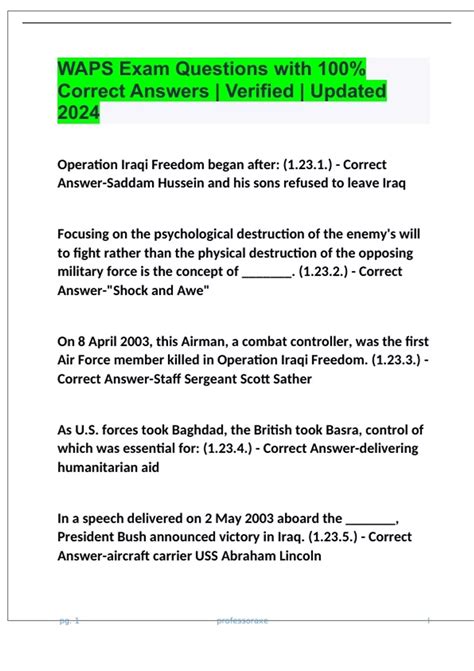 WAPS Exam Questions With 100 Correct Answers Verified Updated 2024 WAPS Stuvia US