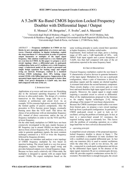 Pdf A 52 Mw Ku Band Cmos Injection Locked Frequency Doubler With Differential Inputoutput