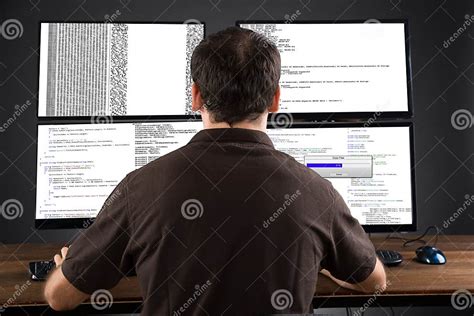 man programming code on computers stock image image of development