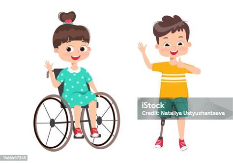 특별한 도움이 필요한 장애 아동과 친구 통합 교육 유모차에 탄 소녀 절단 된 아이들 현대 사회 개념에 장애 아동이 포함됩니다 휠체어에 대한 스톡 벡터 아트 및 기타 이미지