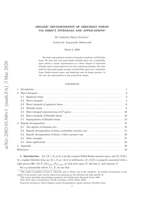 Pdf Ergodic Decomposition Of Dirichlet Forms Via Direct Integrals And