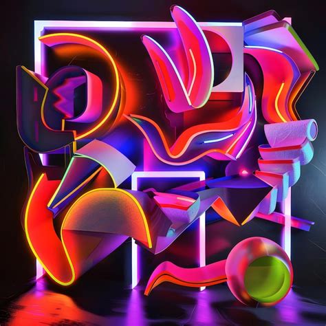 Premium Photo Vivid Neon 3d Abstract Shapes On Dark Background