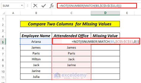 How To Compare Two Columns To Find Missing Values In Excel 4 Methods