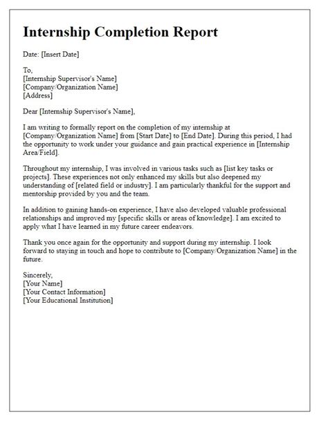letter template for internship completion offer free samples in pdf
