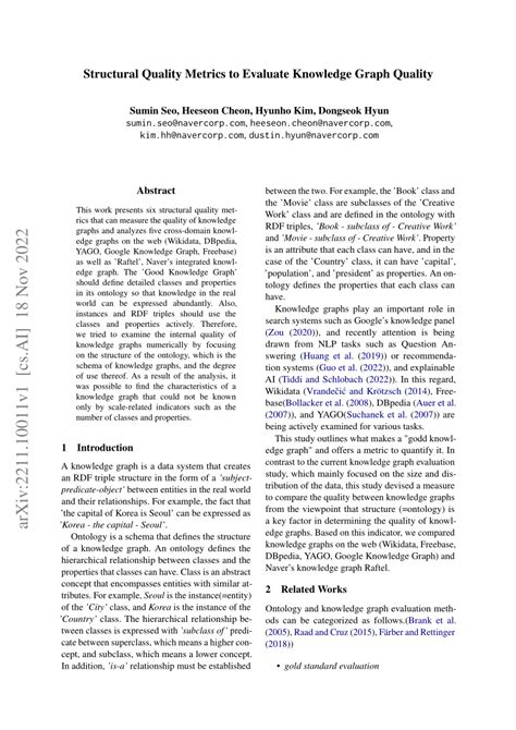 Pdf Structural Quality Metrics To Evaluate Knowledge Graphs