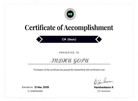 Csharp Hackerrank Programming Certification Codingjourney Indhu Gopu