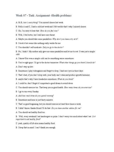 Sem7 Week 07 Task Assignment Health Problems Pdf Sleep Physiology