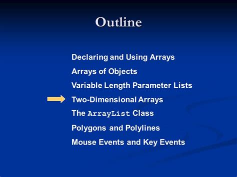 7. Arrays. Topics Declaring and Using Arrays Some Array Algorithms Arrays of Objects Variable ...