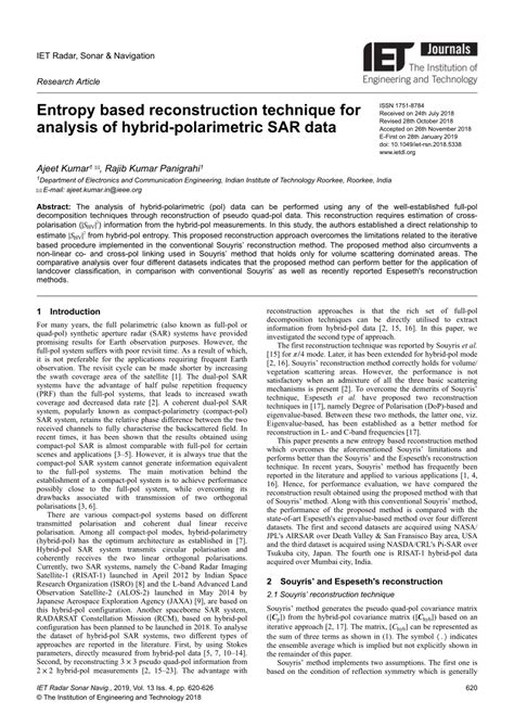 Pdf Entropy Based Reconstruction Technique For Analysis Of Hybrid Polarimetric Sar Data
